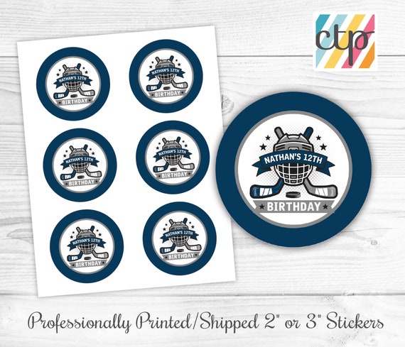 Personalized Glossy Hockey Theme Birthday Party Favor Labels - Ice ...