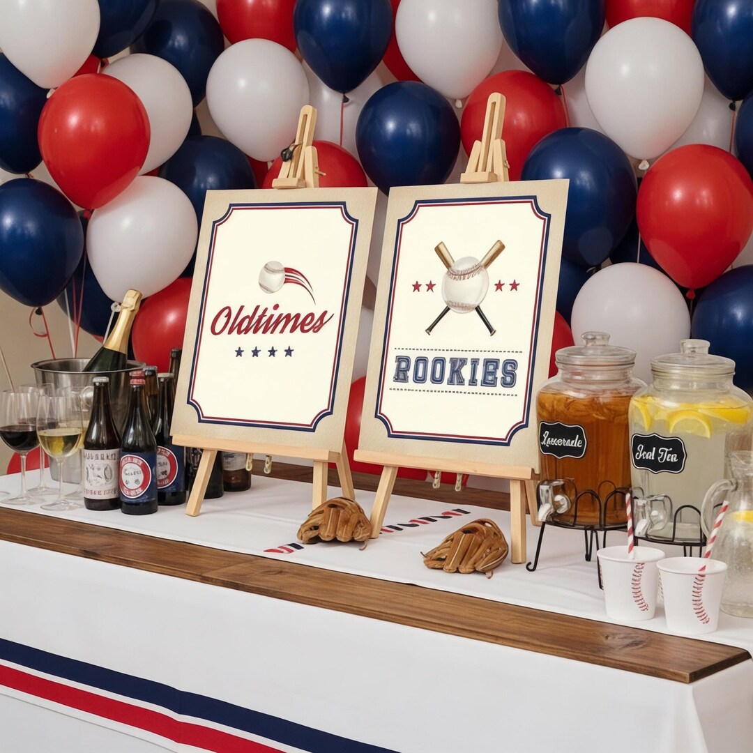 Beverage Bar Signs for Baseball Birthday, Oldtimers for Adult Drinks ...