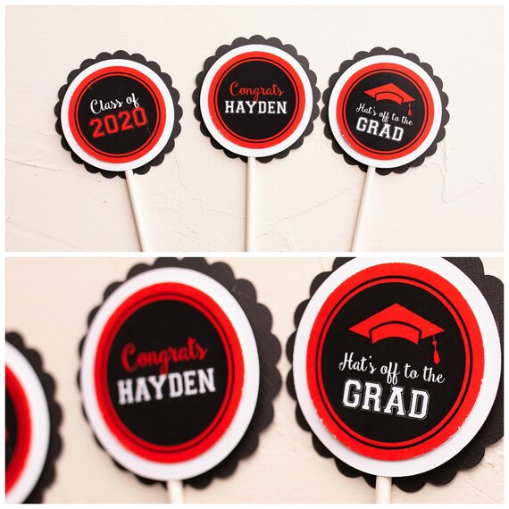 Graduation Cupcake Toppers, Grad Class of 2023 Decorations, Black and ...
