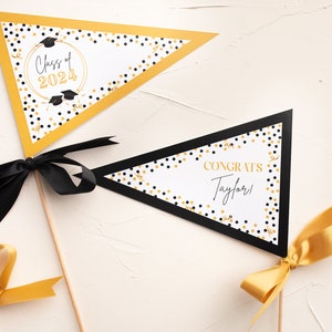 GRADUATION PARTY DECORATIONS, Graduation Centerpiece, Grad Pennant Flag ...