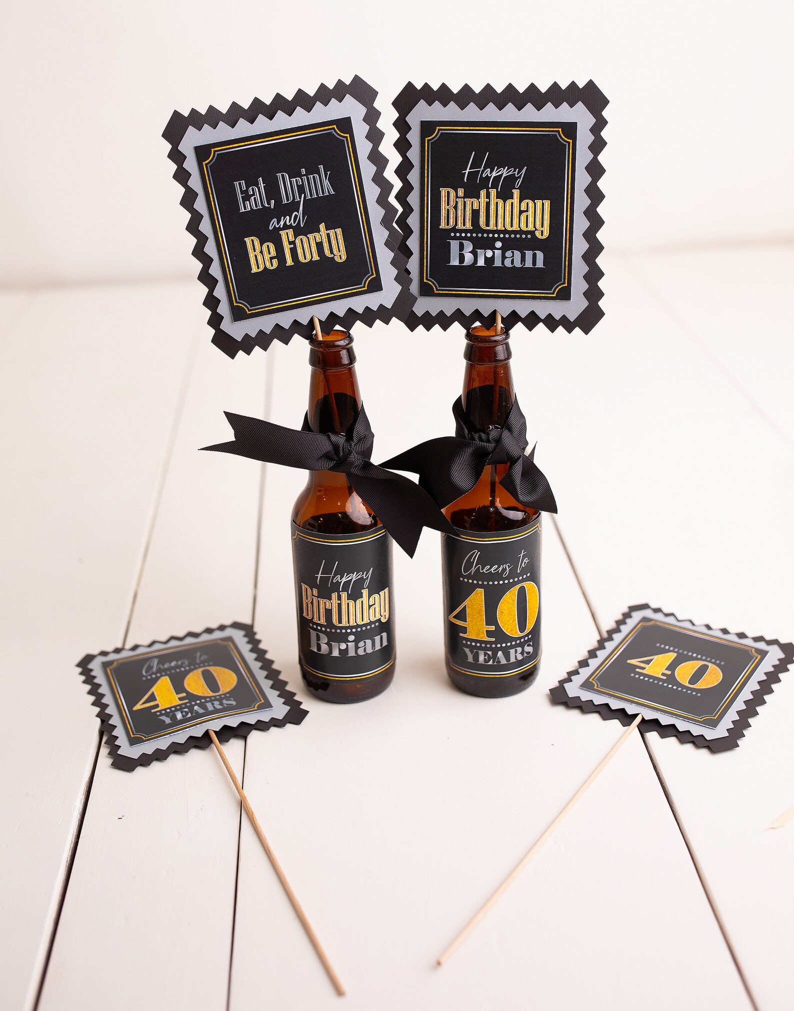 40th Birthday Centerpiece, Beer Labels, Milestone Birthday Decorations ...