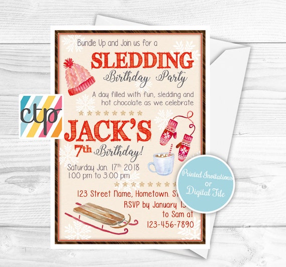 Sledding Party Invitation, Boy's Snow Birthday Party Invitation, Let It ...