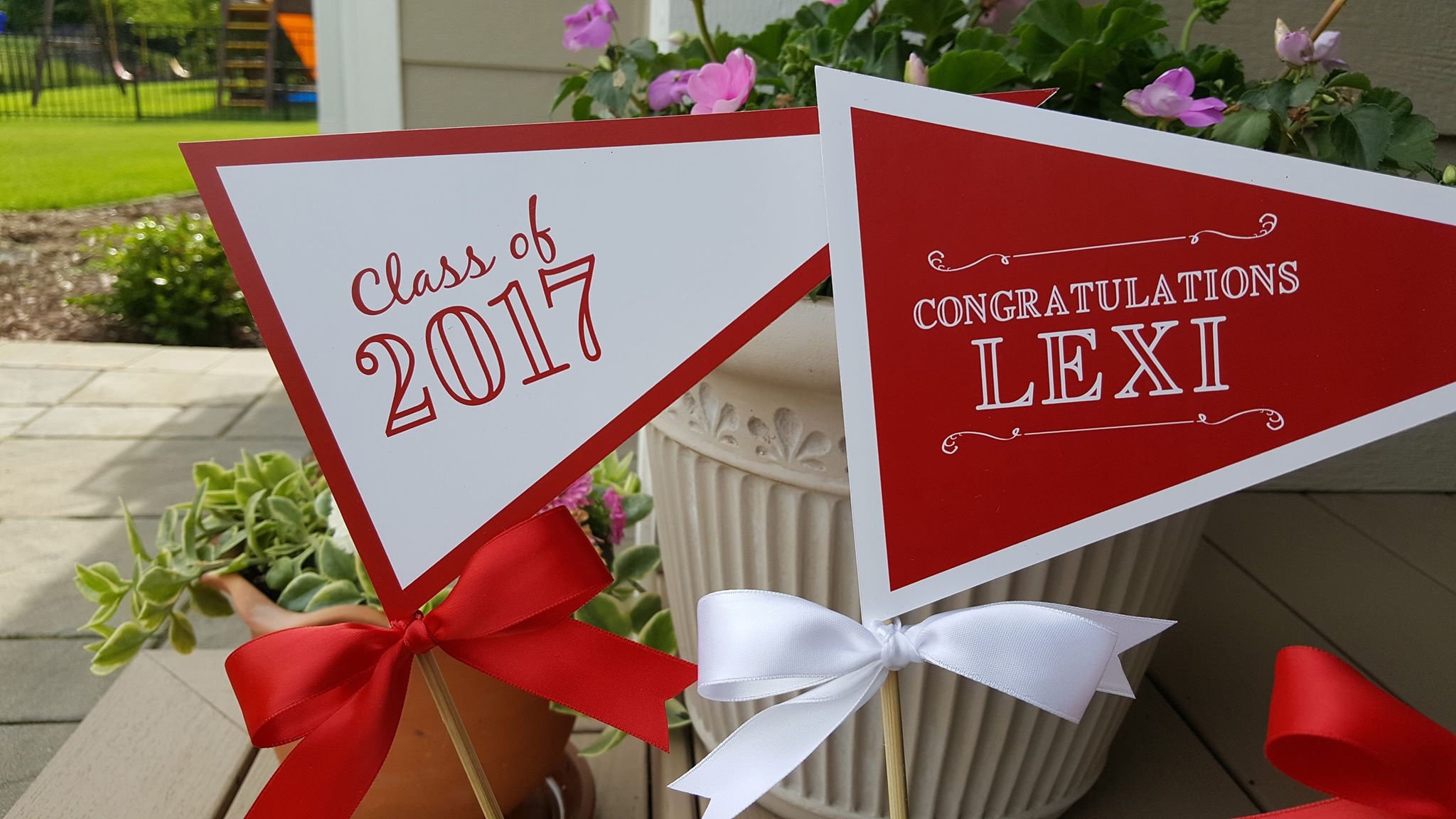 GRADUATION PARTY DECORATIONS, Graduation Centerpiece. Grad Pennant Flag ...