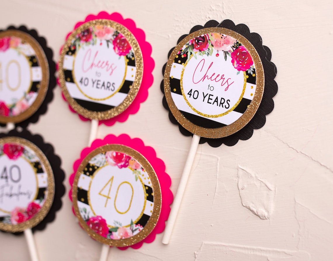 40th Birthday Cupcake Toppers, 40 and Fabulous, Cheers to 40 Years ...