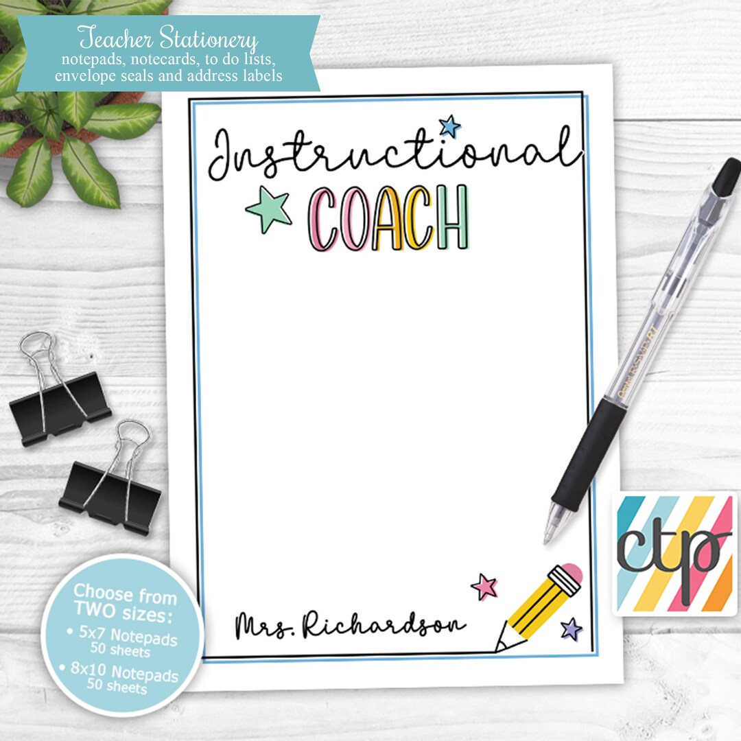 Instructional Coach Gift, Teacher Notepad, Personalized Notepad ...