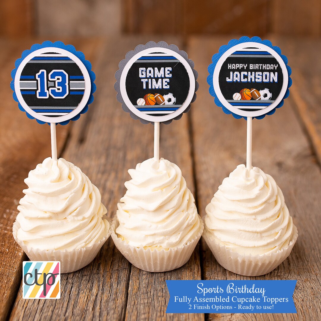 Sports Birthday Cupcake Toppers, Sports Party, First Birthday, Boy, - Etsy