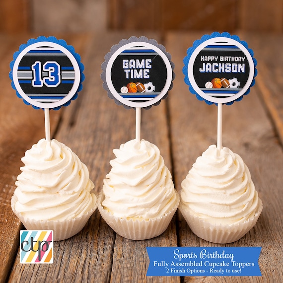Sports Birthday Cupcake Toppers, Sports Party, First Birthday, Boy, by ...