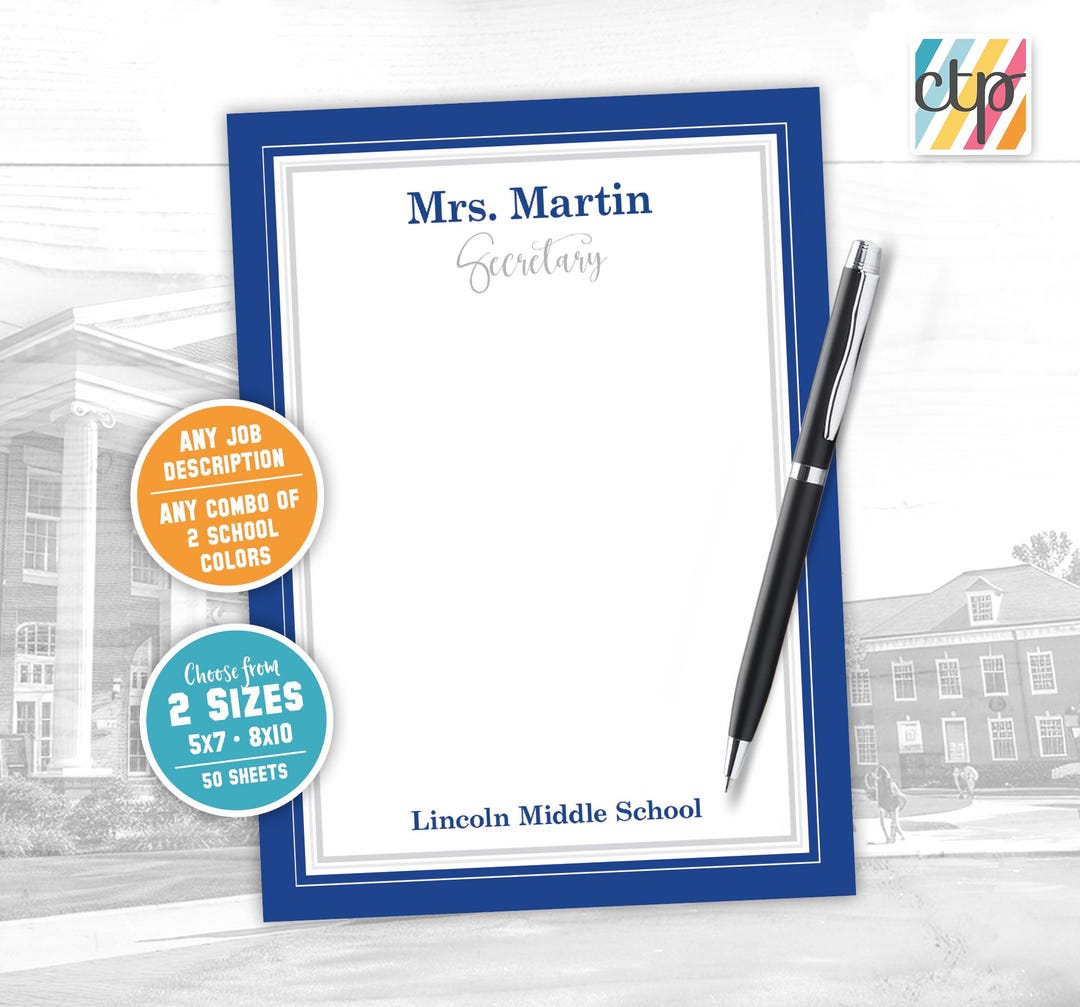 School Secretary Custom Notepad, Personalized Teacher Notepad, - Etsy