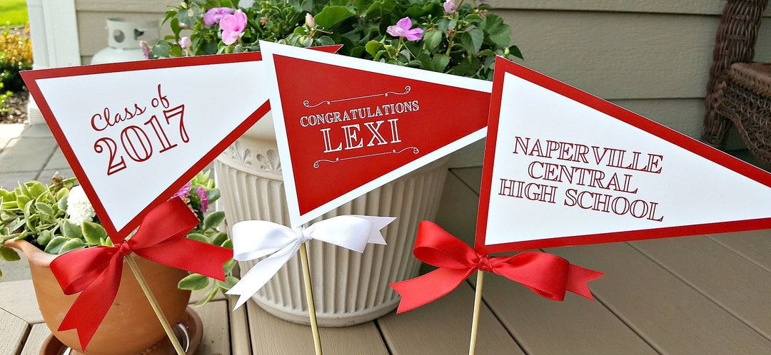 GRADUATION PARTY DECORATIONS, Graduation Centerpiece. Grad Pennant Flag ...