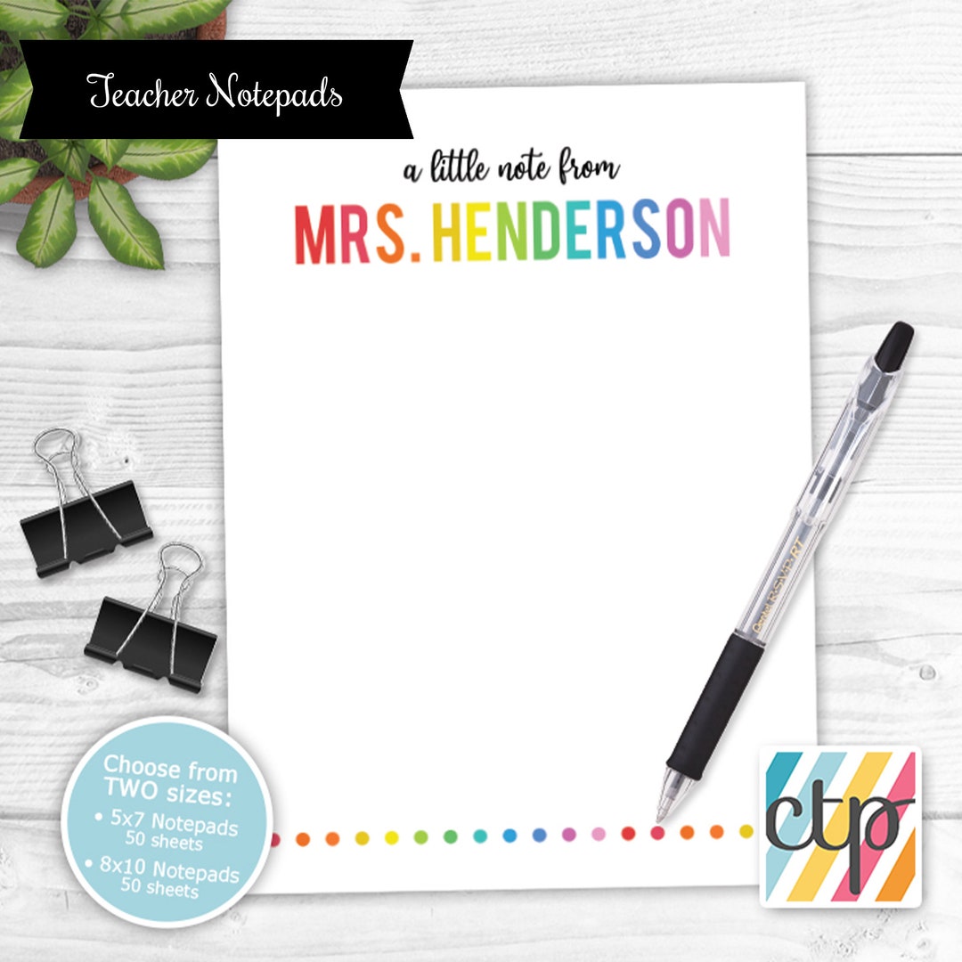 Teacher Notepad, Personalized Notepad, Teacher Appreciation Gift ...