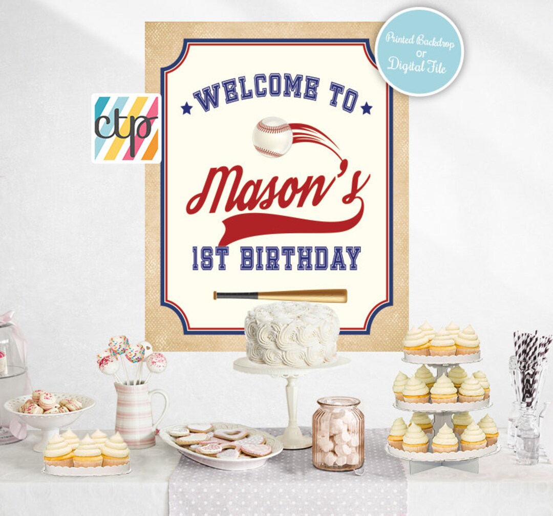 Baseball Backdrop, Baseball Birthday Party Buffet Table Backdrop ...