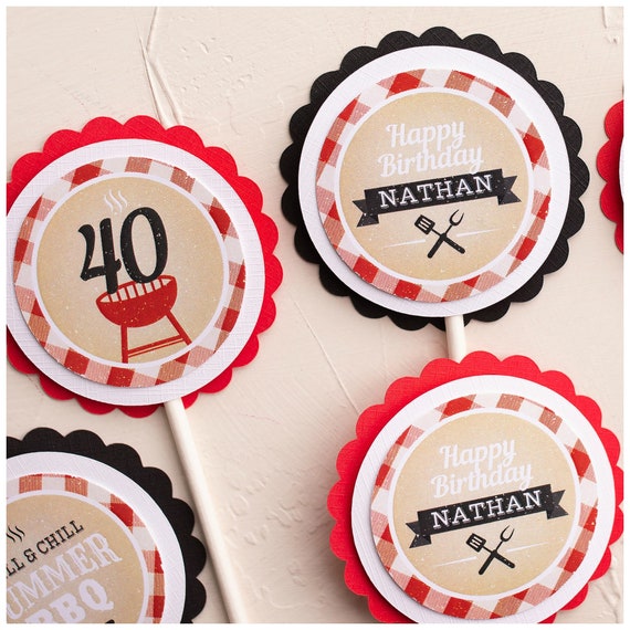 BBQ Birthday Cupcake Toppers, Cupcake Picks, Barbecue Party Decorations ...