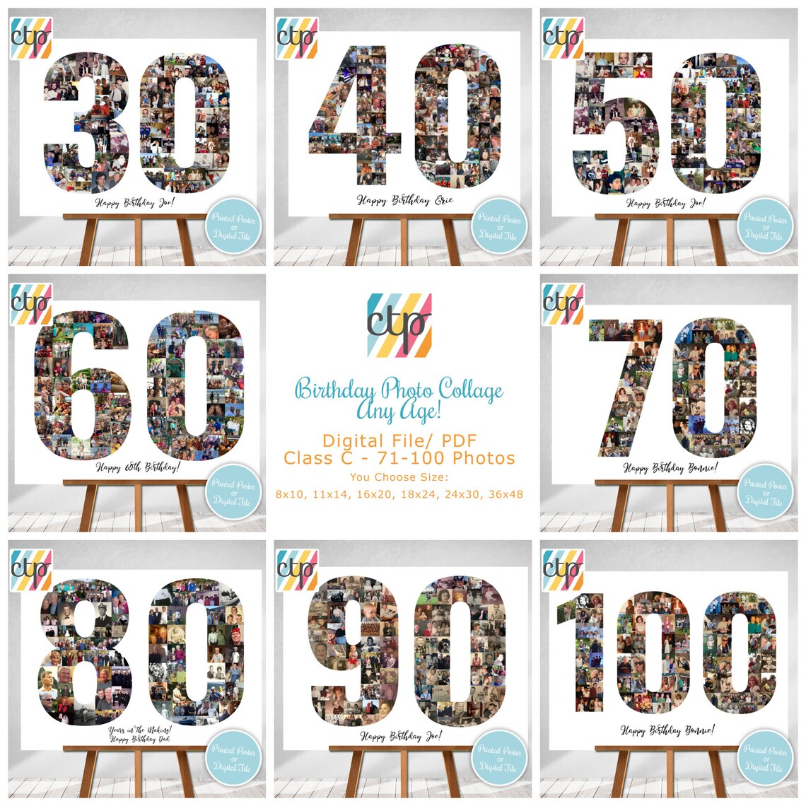 Personalized 90th Birthday Gift, Number Photo Collage, 90th Birthday ...