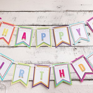 Rainbow Confetti Birthday Banner, Rainbow Party Decorations, Sprinkles ...