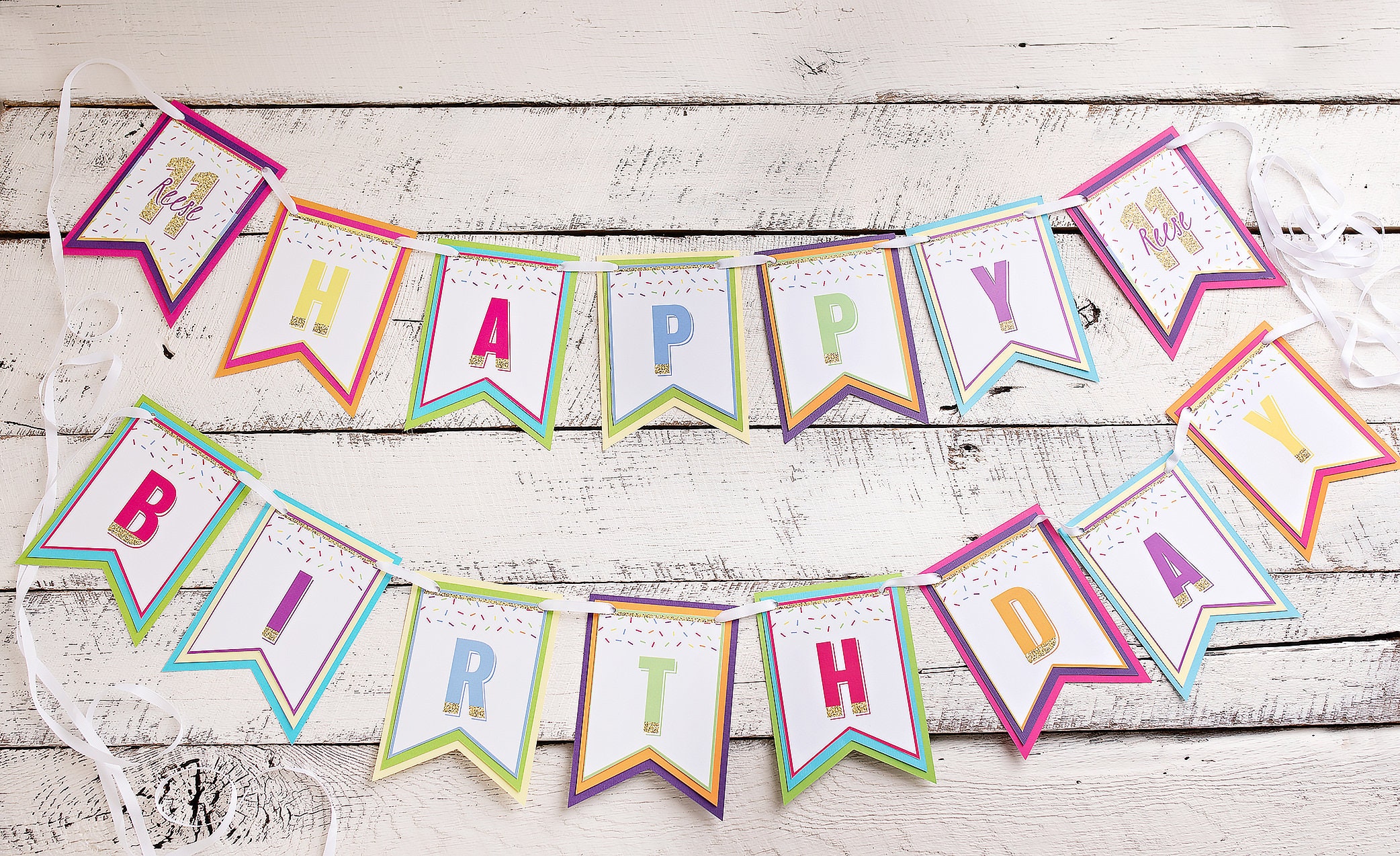 Rainbow Confetti Birthday Banner Rainbow Party Decorations | Etsy