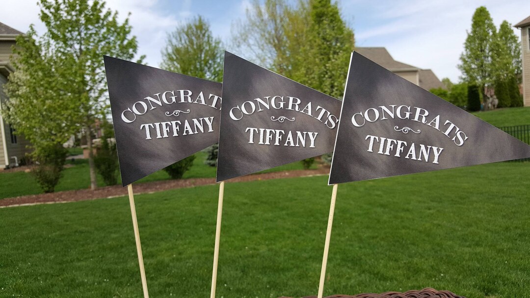 GRADUATION PARTY DECORATIONS, Graduation Centerpiece, Grad Pennant Flag ...