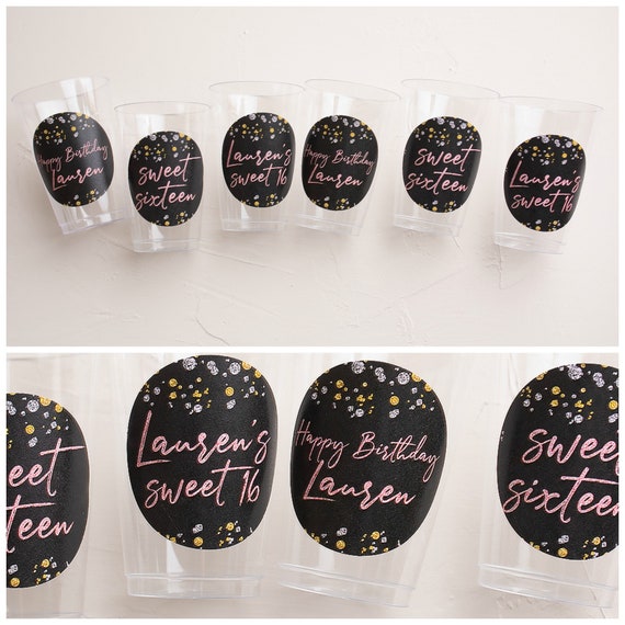 Sweet 16 Birthday, Party Cups, Plastic Birthday Cups, Party Stickers ...