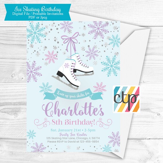 Printable, Digital Download, Girl Ice Skating Invitation, Ice Skating ...
