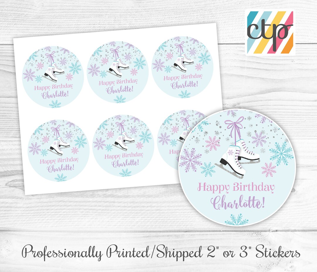 Personalized Glossy Ice Skating Theme Birthday Party Favor Labels - Ice ...