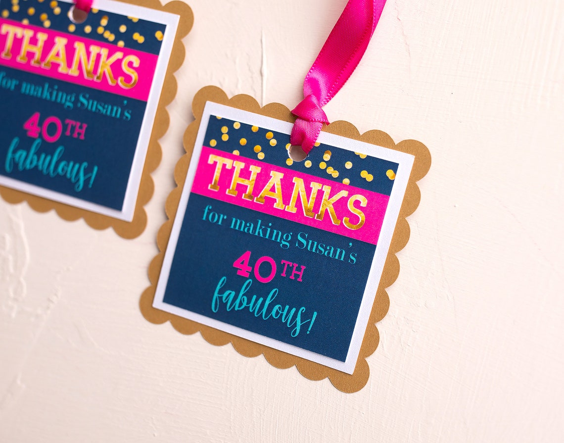 40th Birthday Party Favor Tags Thank You Tags Feminine | Etsy