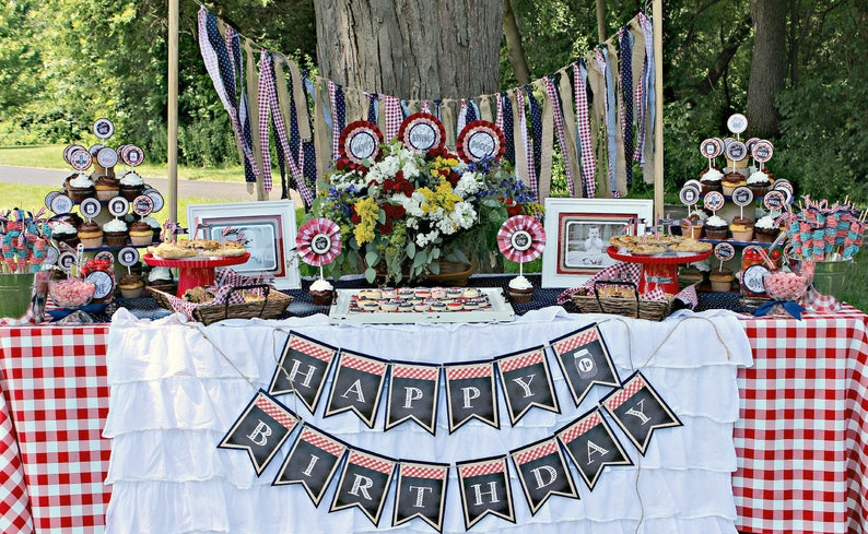 Picnic Birthday Party Happy Birthday Banner Picnic Garland - Etsy