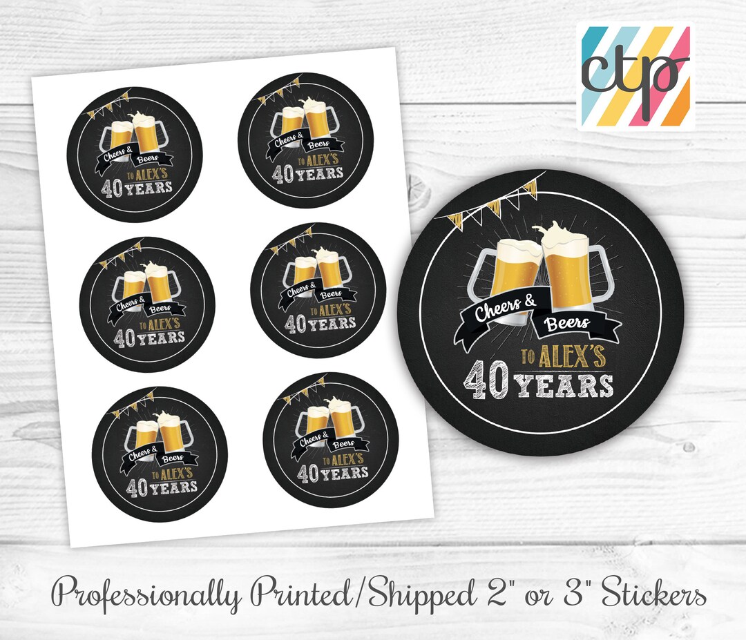 Personalized Glossy Cheers & Beers Theme Birthday Party Favor Labels ...