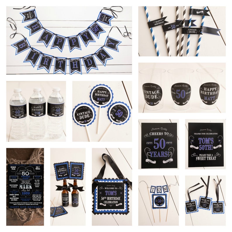 Masculine Birthday Party, Favor Tags, Vintage Dude, Milestone Birthday ...