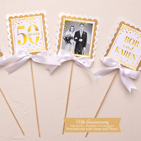 Anniversary Centerpiece Printable Digital Download Golden