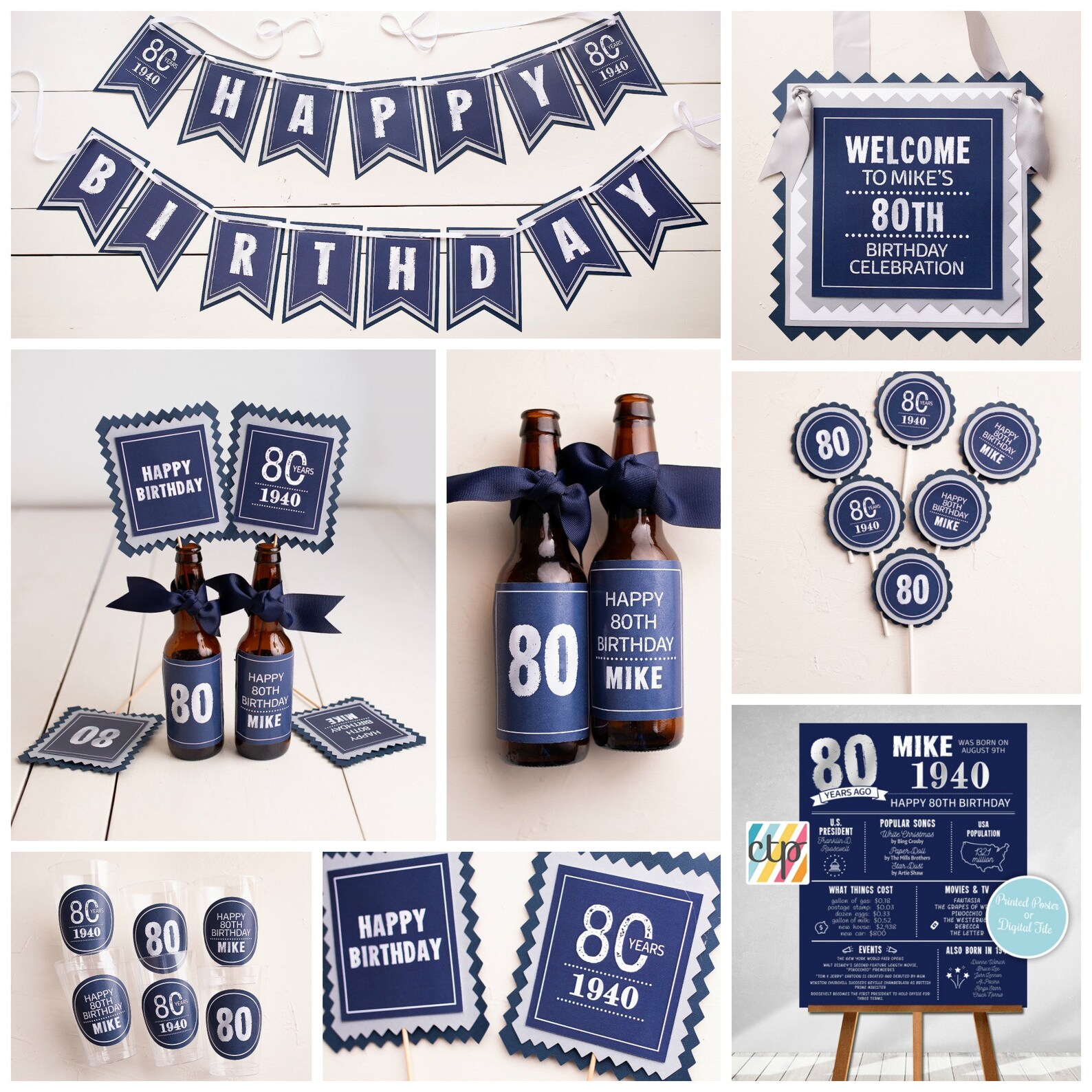 80TH BIRTHDAY PARTY Cups, Cheers to 80 Years, Beer Cups, Wine Glass ...