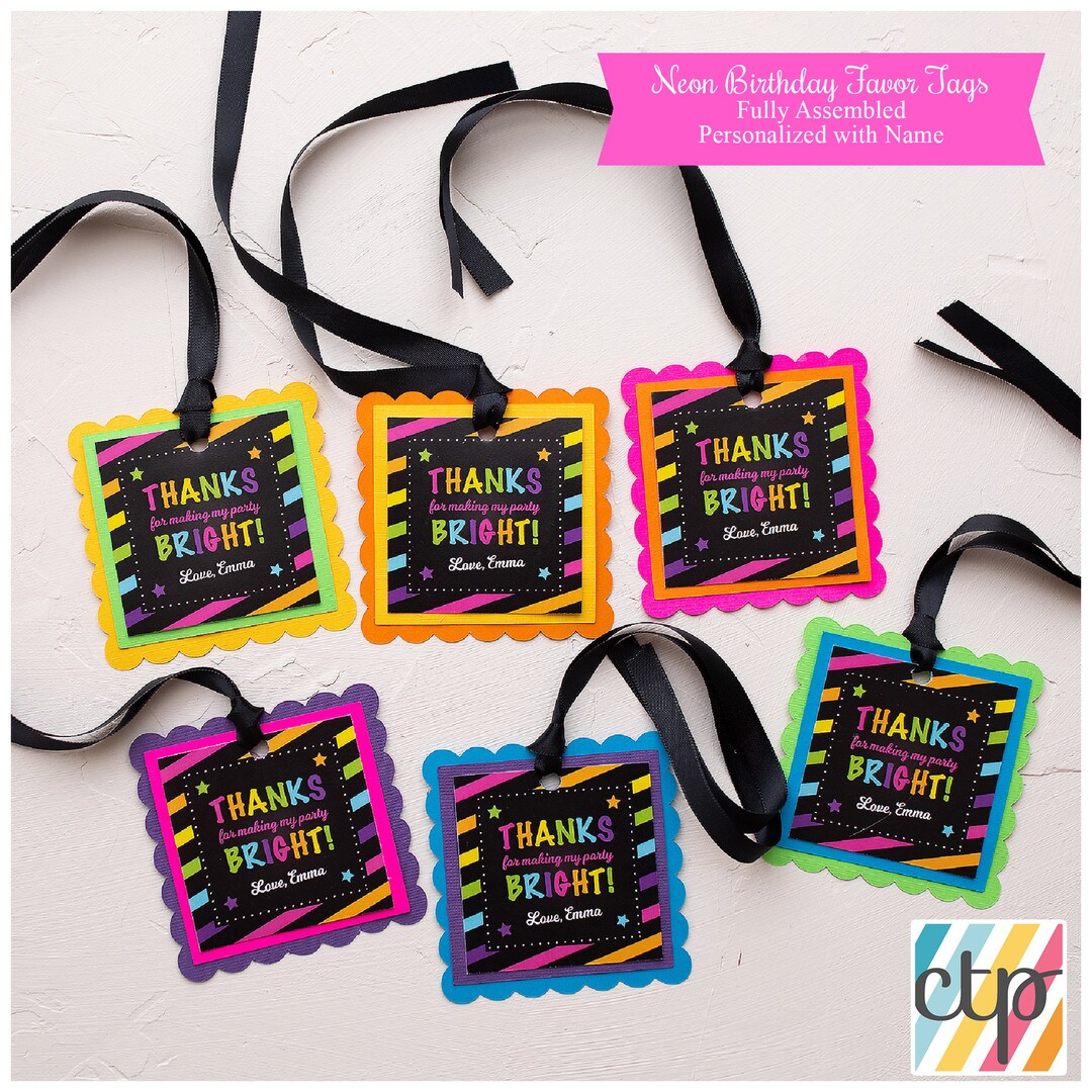 Gift Tags, Thank You Tags, Birthday Decorations, Glow in the Dark Party ...