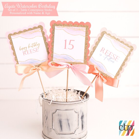 Agate Watercolor Centerpieces, Table Centerpiece, Birthday Decorations ...