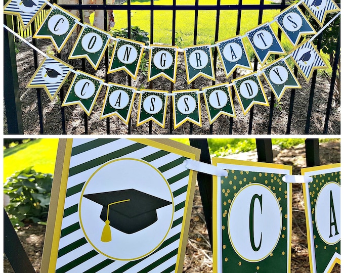 Green and Yellow High School Graduation Banner, Congrats Banner ...
