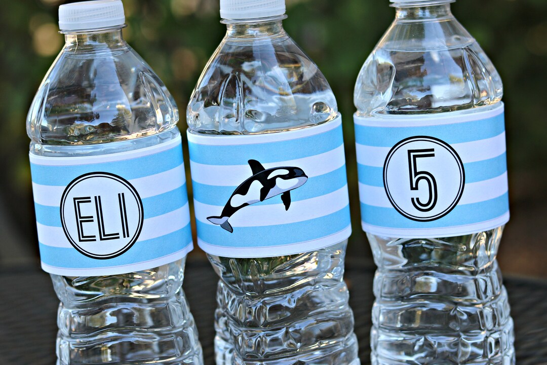 ORCA WHALE BIRTHDAY, Water Bottle Labels, Water Bottle Stickers, Ocean ...
