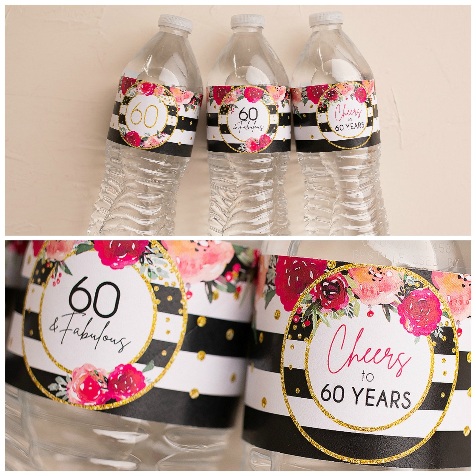 60th Birthday Party Water Bottle Labels Waterproof Self Stick - Etsy