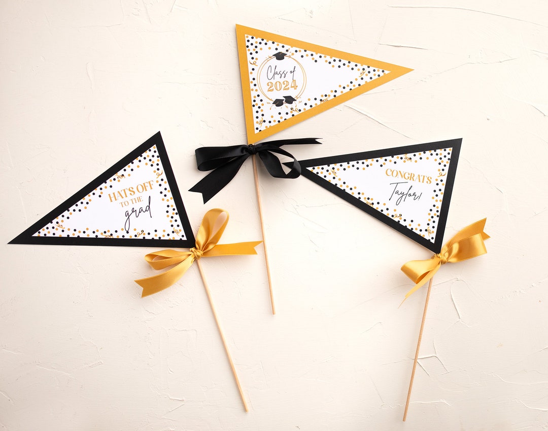 GRADUATION PARTY DECORATIONS, Graduation Centerpiece, Grad Pennant Flag ...