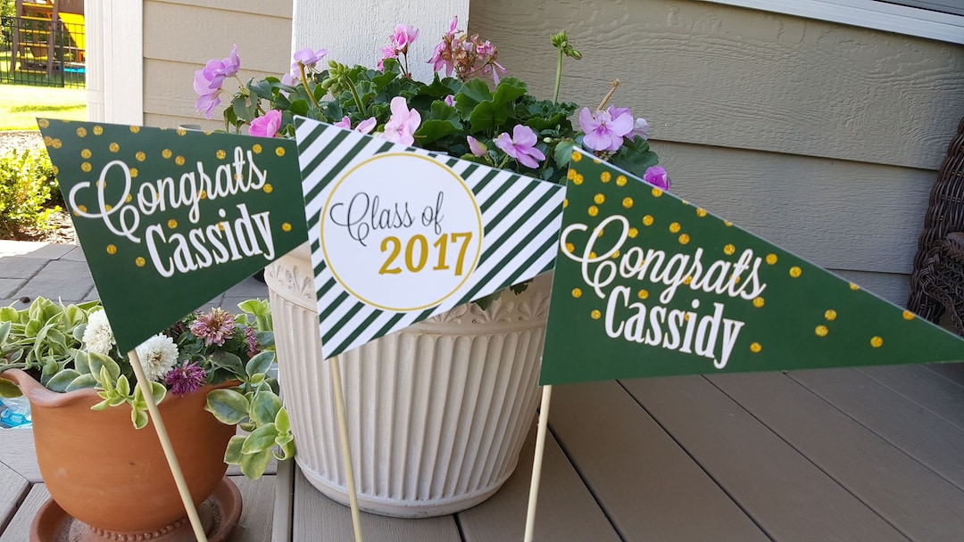 GRADUATION PARTY DECORATIONS, Graduation Centerpiece. Grad Pennant Flag ...