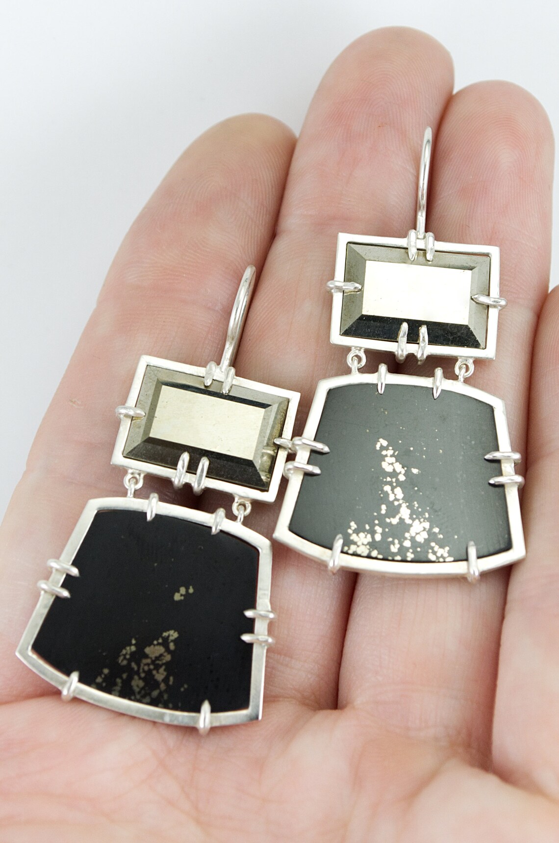 Pyrite in Slate Earrings Art Deco Cocktail Chandelier Drops | Etsy