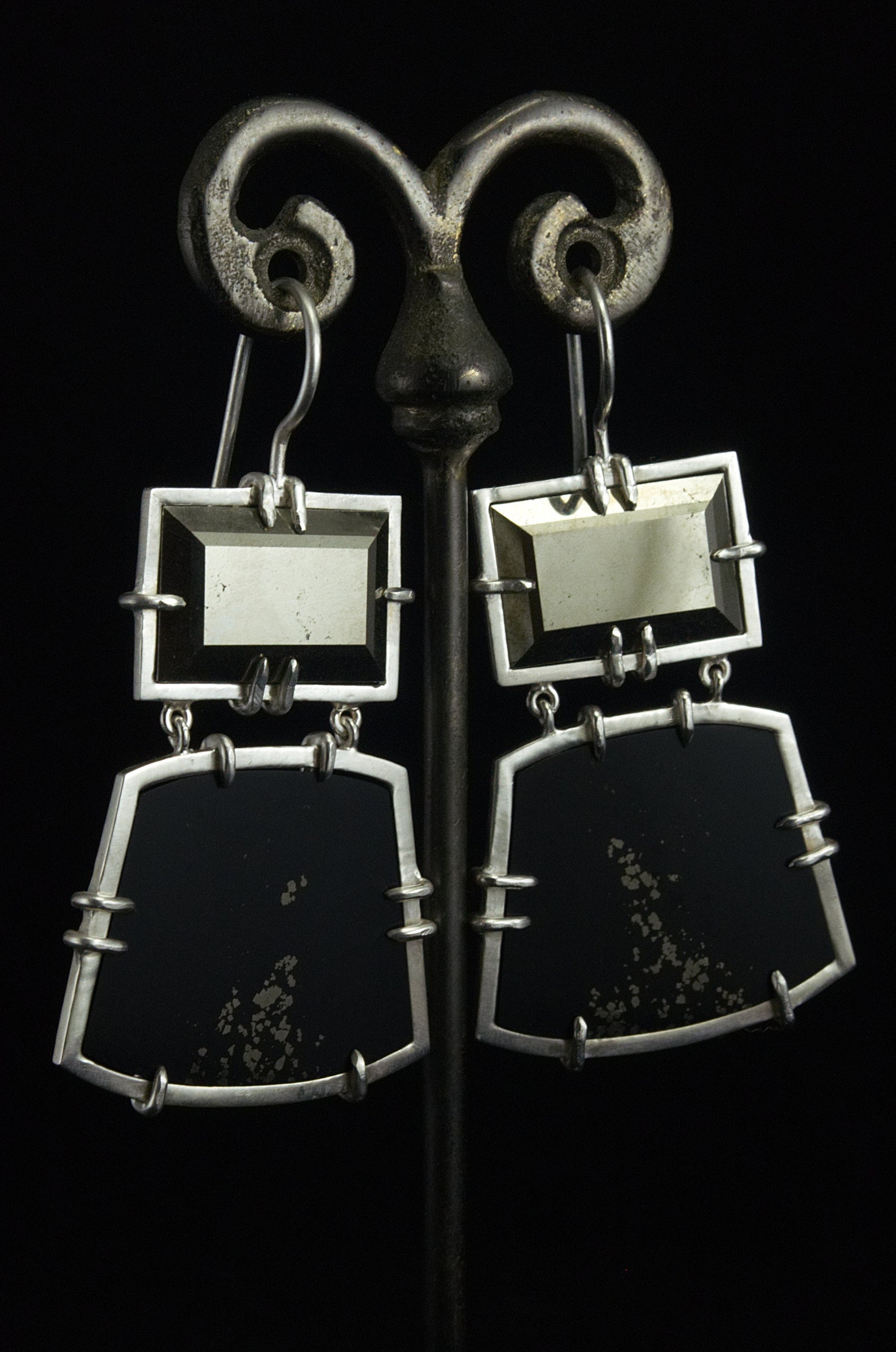 Pyrite in Slate Earrings Art Deco Cocktail Chandelier Drops | Etsy