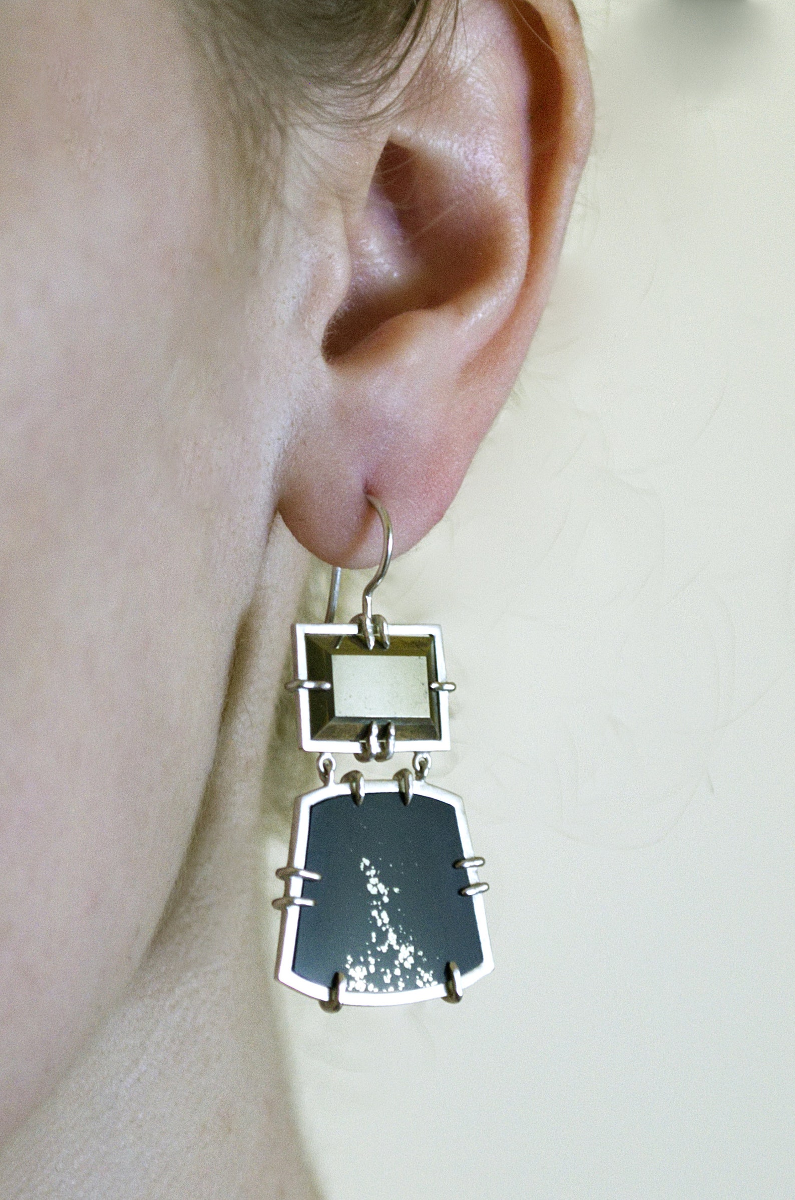 Pyrite in Slate Earrings Art Deco Cocktail Chandelier Drops | Etsy