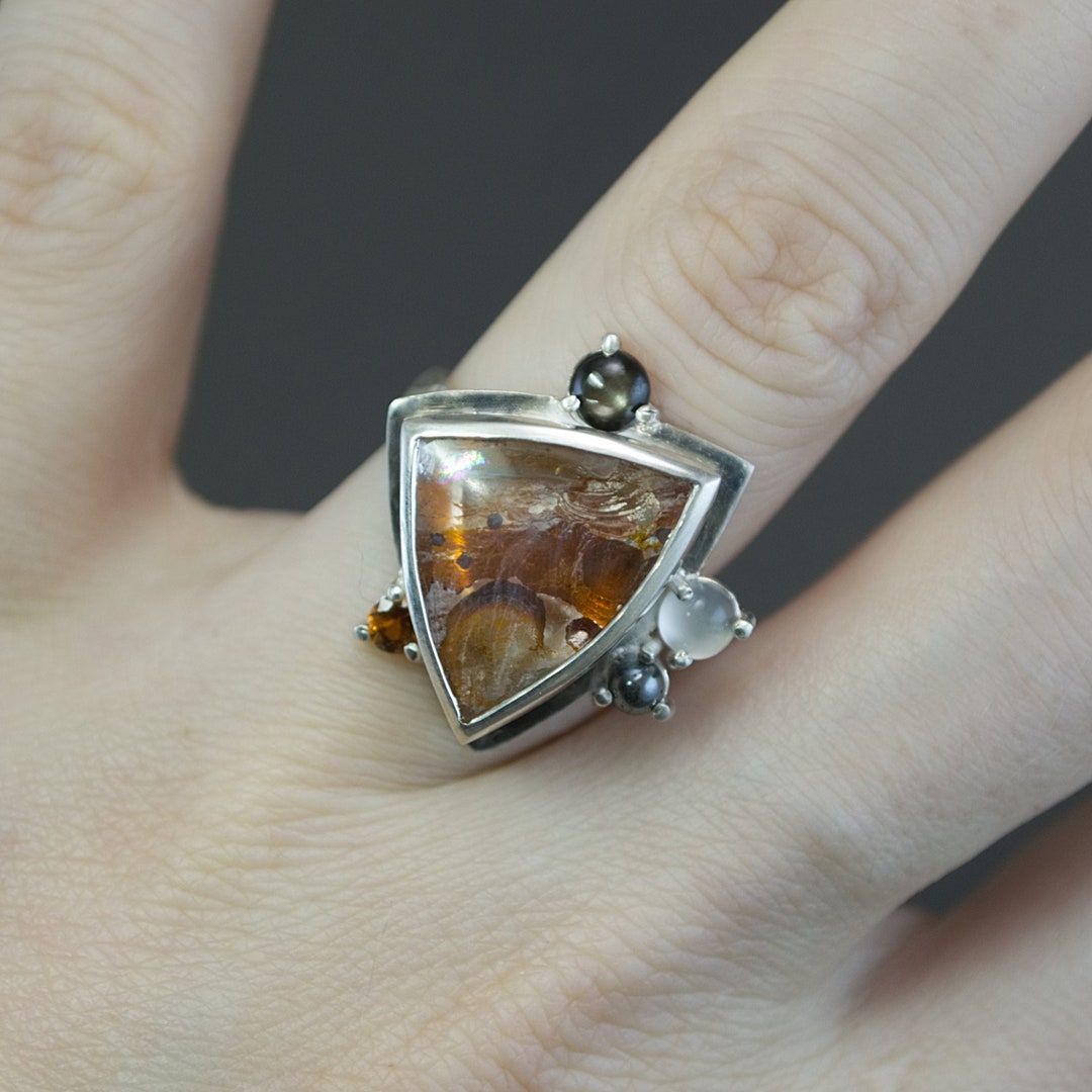 Dendritic Quartz Statement Ring, Moonstone, Black Star Sapphire ...