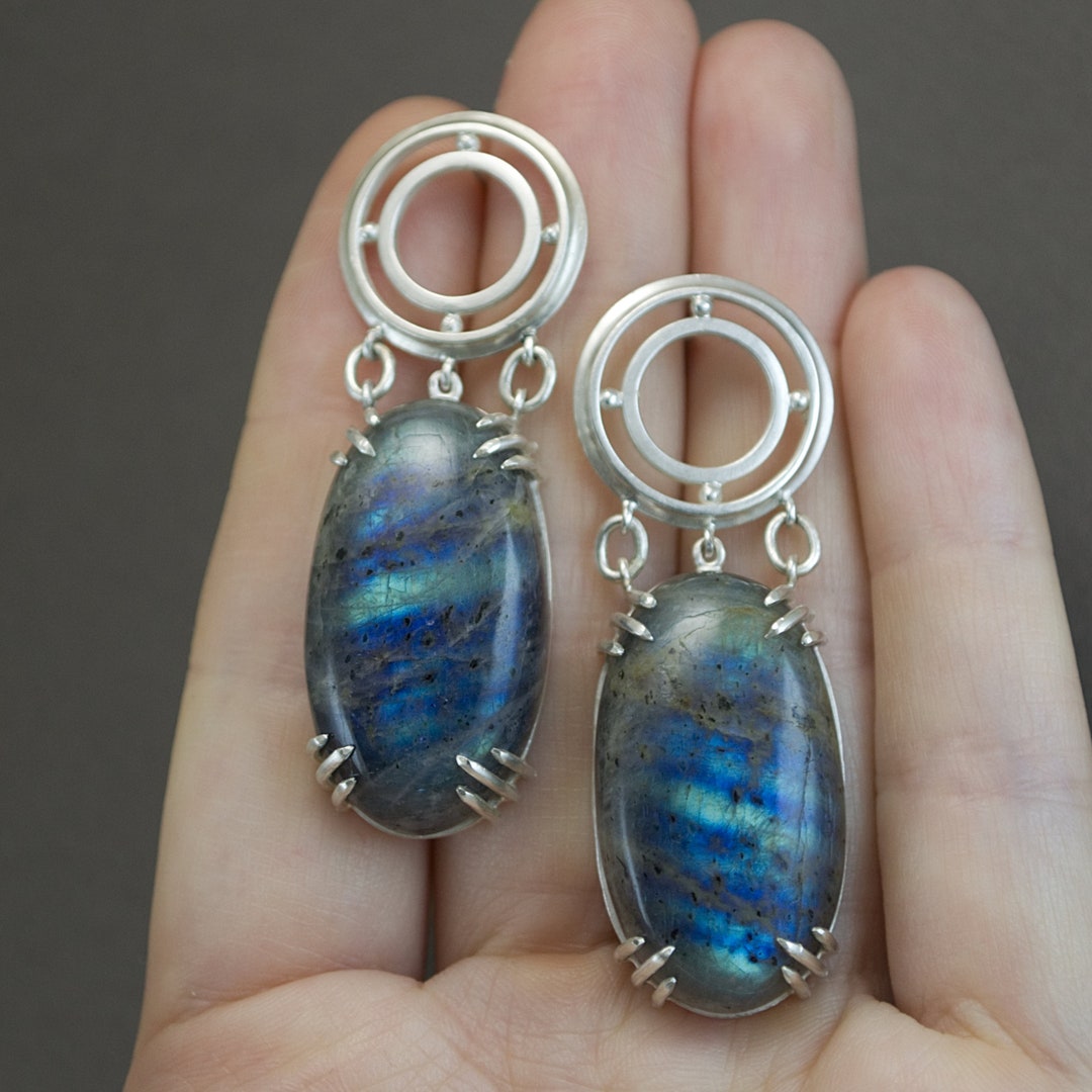 Labradorite Art Deco Portal Statement Earrings - Etsy