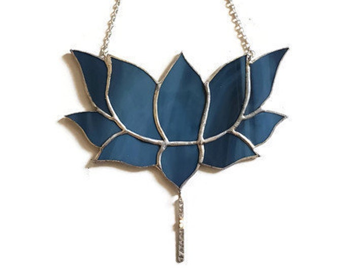Cerulean Glass Lotus Flower Art Window Ornament Unique Lotus - Etsy