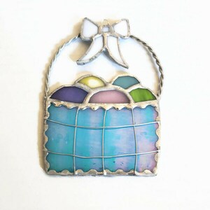 Unique Stained Glass Easter Basket Suncatcher With Colorful Eggs ...