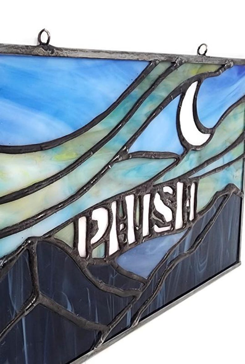 Phish Inspired Stained Glass Panel – Blue Mountain & Moon Suncatcher ...