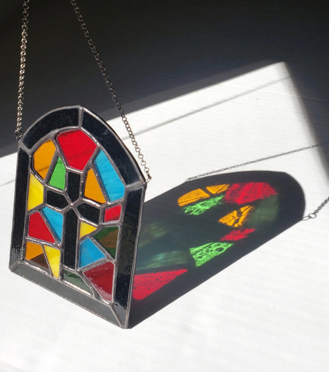 Unique Stained Glass Church Window Ornament, Colorful Cross Suncatcher ...