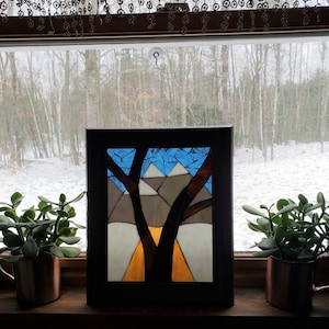 Unique Stained Glass Mountain Range Mosaic Window Art, Beautiful Mosaic ...