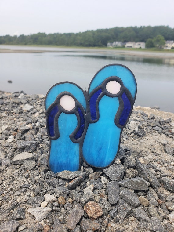 Unique Stained Glass Flip Flops Art Unique Beachy Gift Idea | Etsy