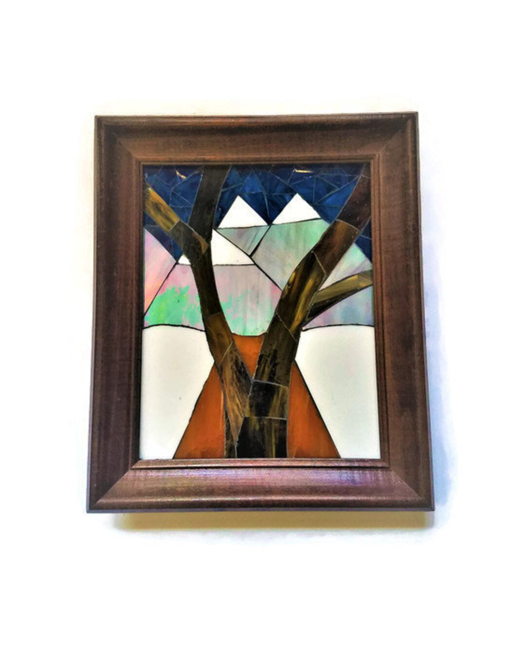 Unique Stained Glass Mountain Range Mosaic Window Art, Beautiful Mosaic ...