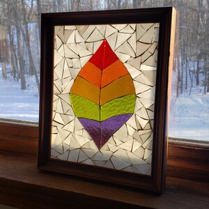 Colorful Fall Leaf Mosaic Picture, Unique Stained Glass Multicolored ...