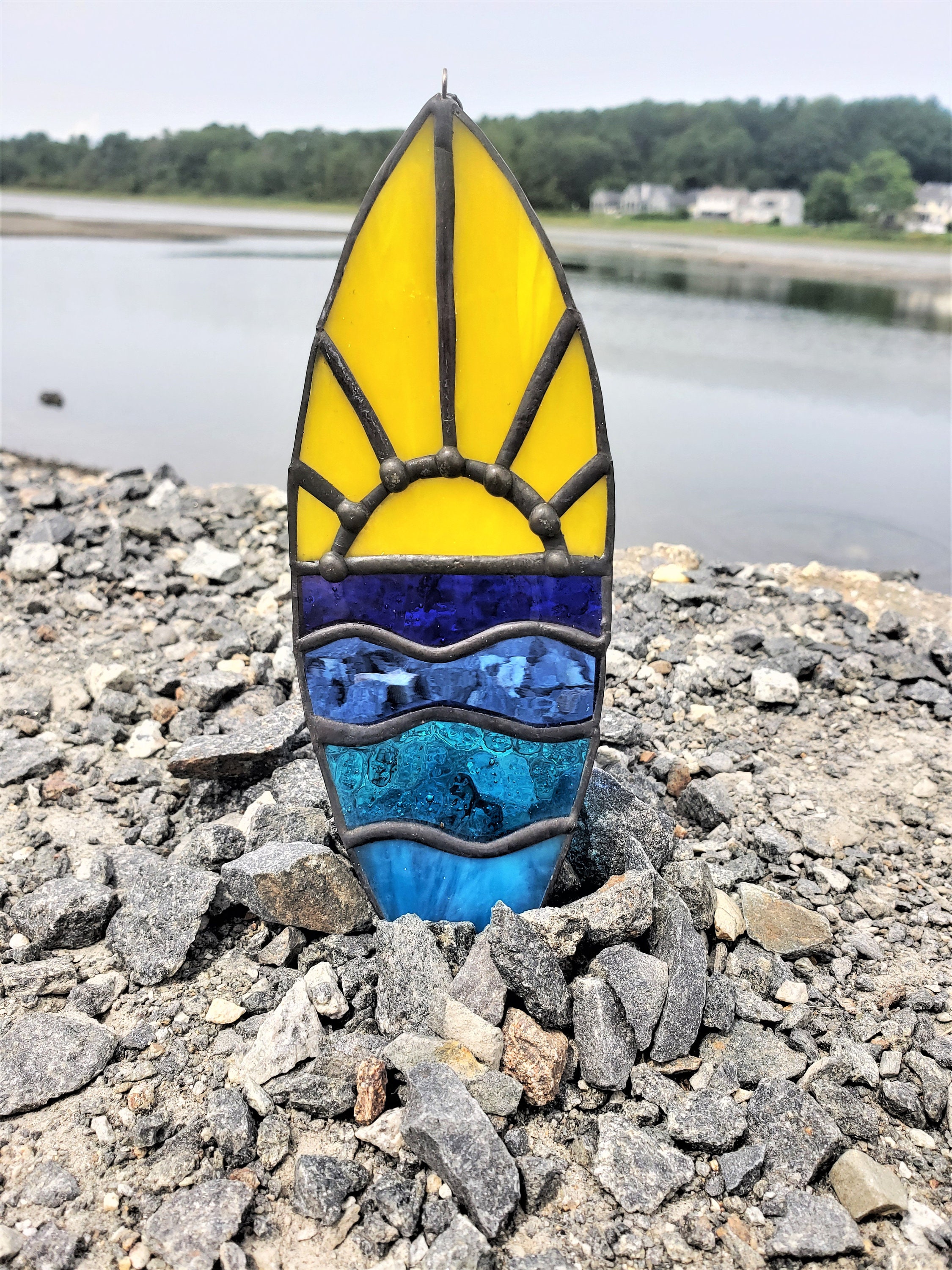 Unique Stained Glass Surfboard Ornament With Ocean Sunrise | Etsy